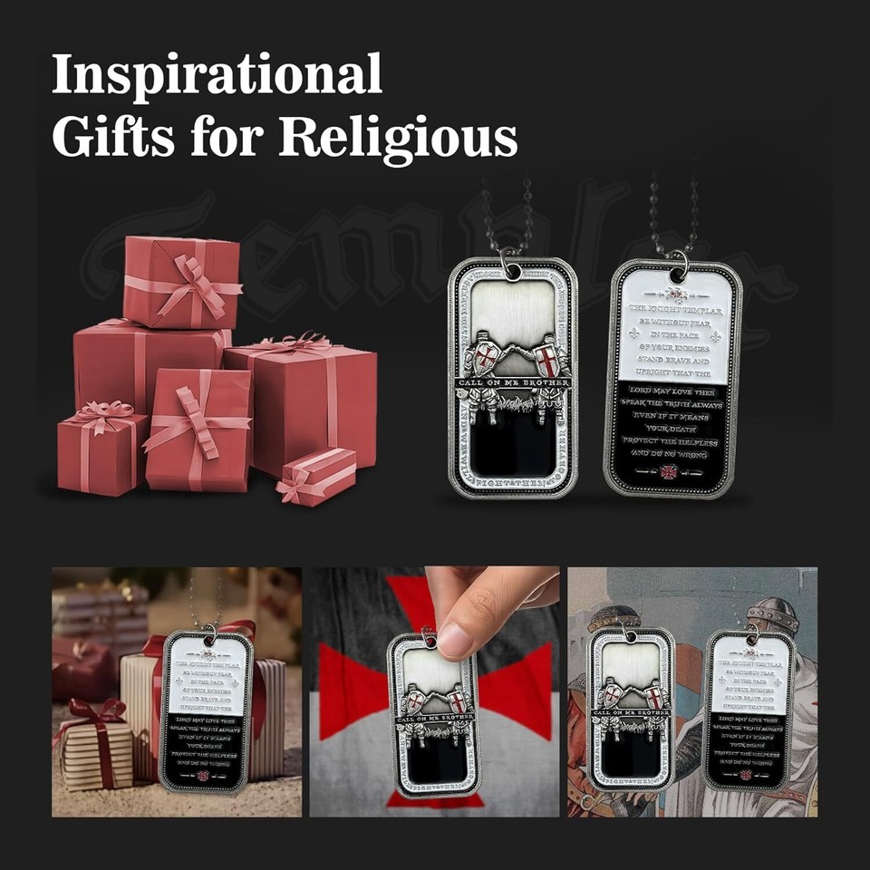 Knights Templar Dog Tag Pendant Crusader Brofist Brotherhood Life Creed ...
