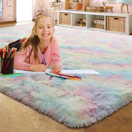 LOCHAS Luxury Fluffy Rainbow Area Rug for Girls Bedroom 4x6 Soft Fuzzy ...