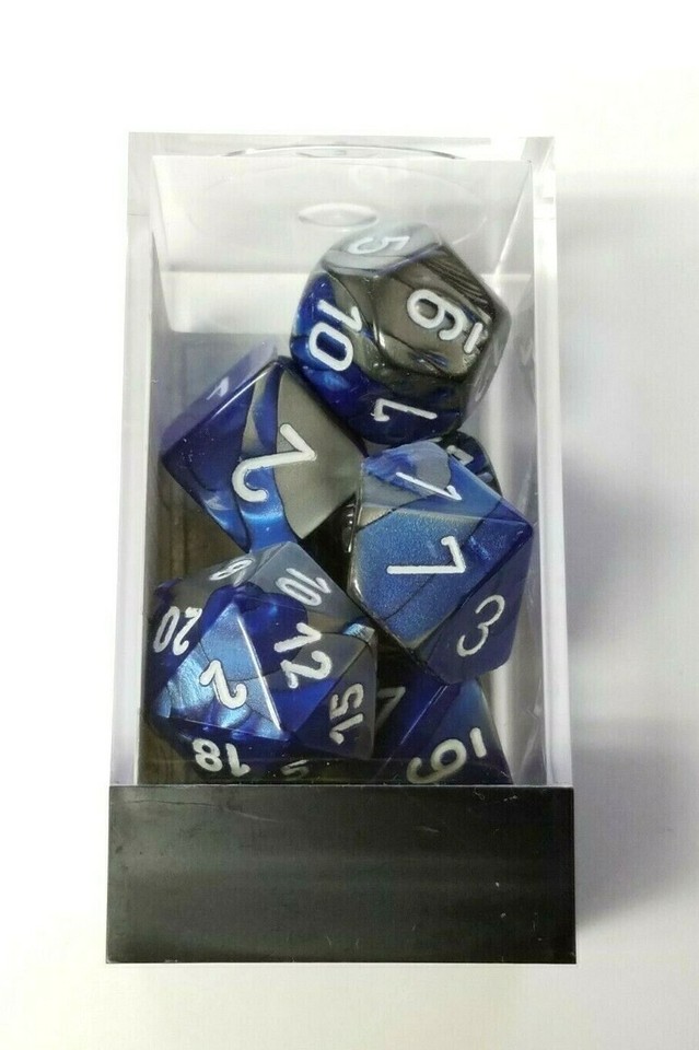Chessex Gemini Polyhedral 7-Die Set Blue-Steel w/ White NEW 26423 D&D ...