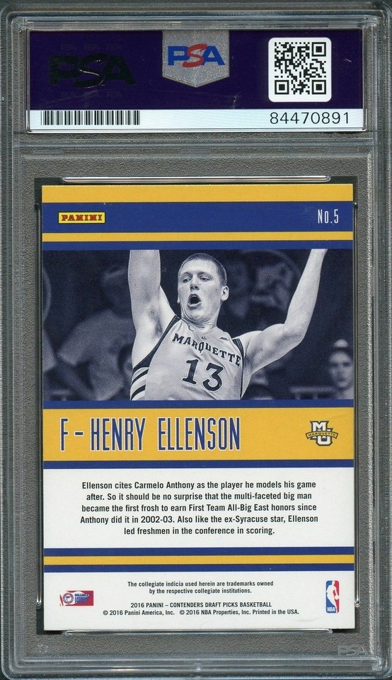 2016-17 Contenders Draft Picks #5 Henry Ellenson Signed Card AUTO 10 ...