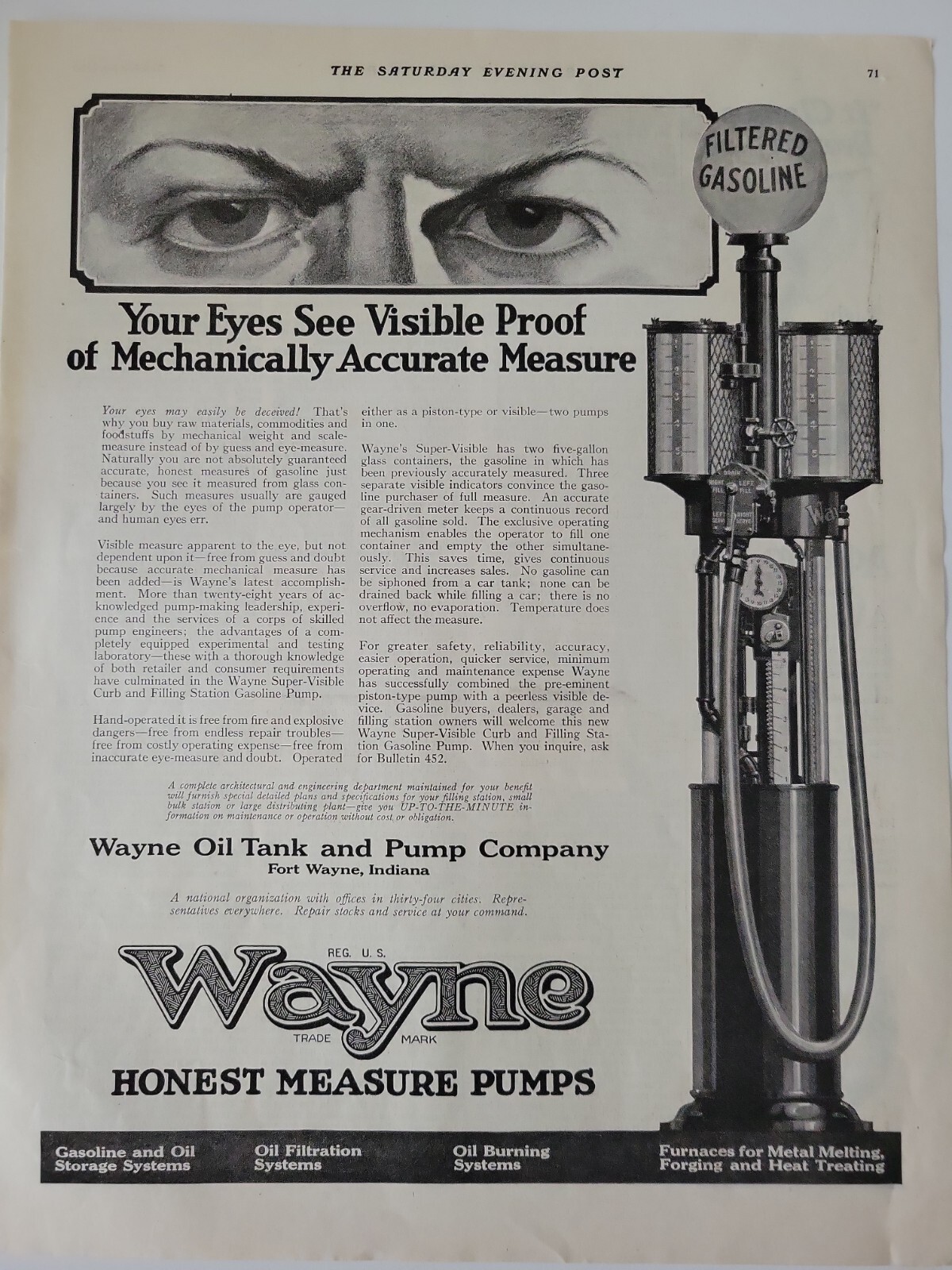 1920 Wayne Honest Measure filtered gasoline gas pump vintage original ...