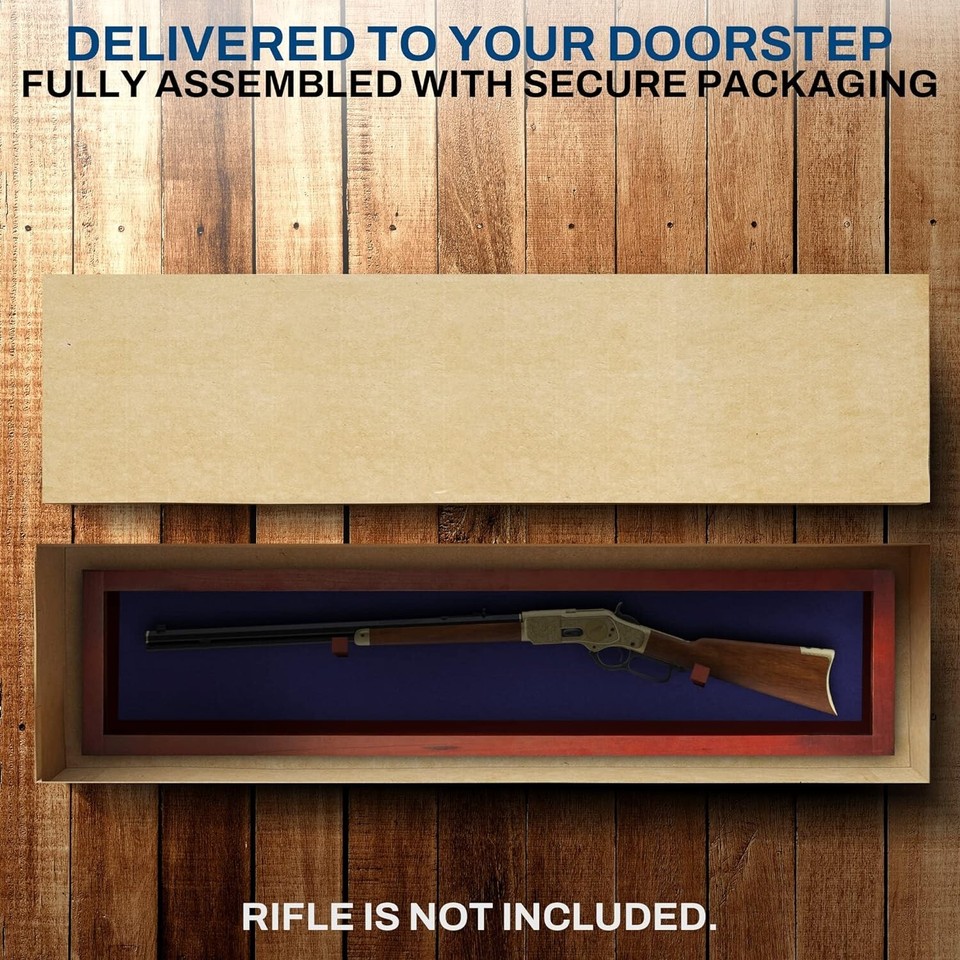 Gun Display Case 45" Rifle Cherry Blue Wood Shotgun Lock USA Shadow Box ...
