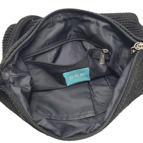 THE SAK Purse Black Crochet Small Crossbody Shoulder Bag Boho Zip ...