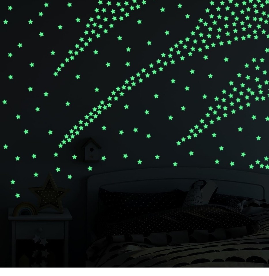200 pcs Yellow Glow in The Dark Luminous Stars Fluorescent Wall ...
