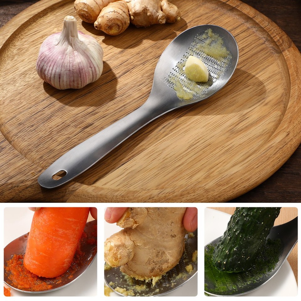Stainless Steel Garlic Ginger Spoon Shaped Fruits Root Vegetable Grater ...