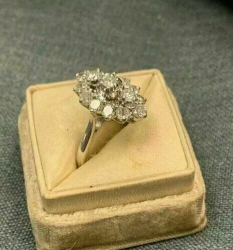 1.20Ct Estate VVS1 Created Diamond Cluster Engagement Ring 14K White ...