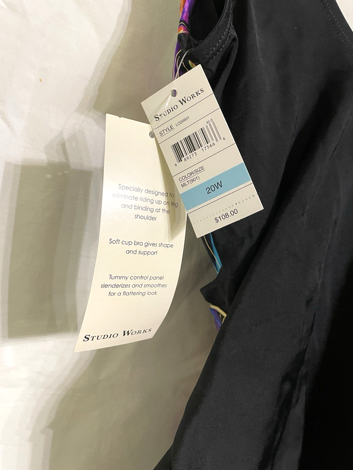 NWT STUDIO WORKS ONE PIECE SWIMSUIT WOMEN SZ 20W MULTI COLOR BLACK ...