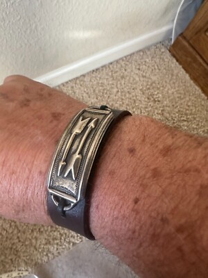 Navajo Native American Sterling Leather Turquoise Ketoh Bow Guard Cuff ...