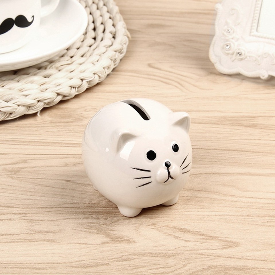 2Pcs Ceramic Piggy Bank Cat Safe Money Coins Banknotes Saving Box for ...