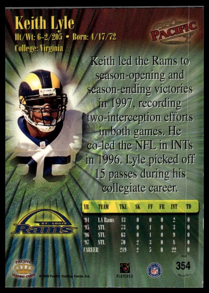 1998 Pacific #354 Keith Lyle | eBay