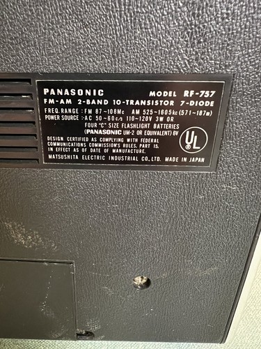 Vintage Panasonic AM/FM Radio Model RF 757 2 Band 10 Transistor 7 Diode ...