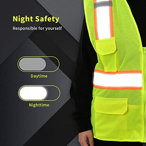 High Visibility Breathable Mesh Safety Vest with 10 Pockets, Mic Tabs ...