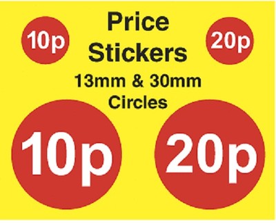 13mm & 30mm Bright Red Price Point Stickers / Sticky Labels / Swing Tag ...
