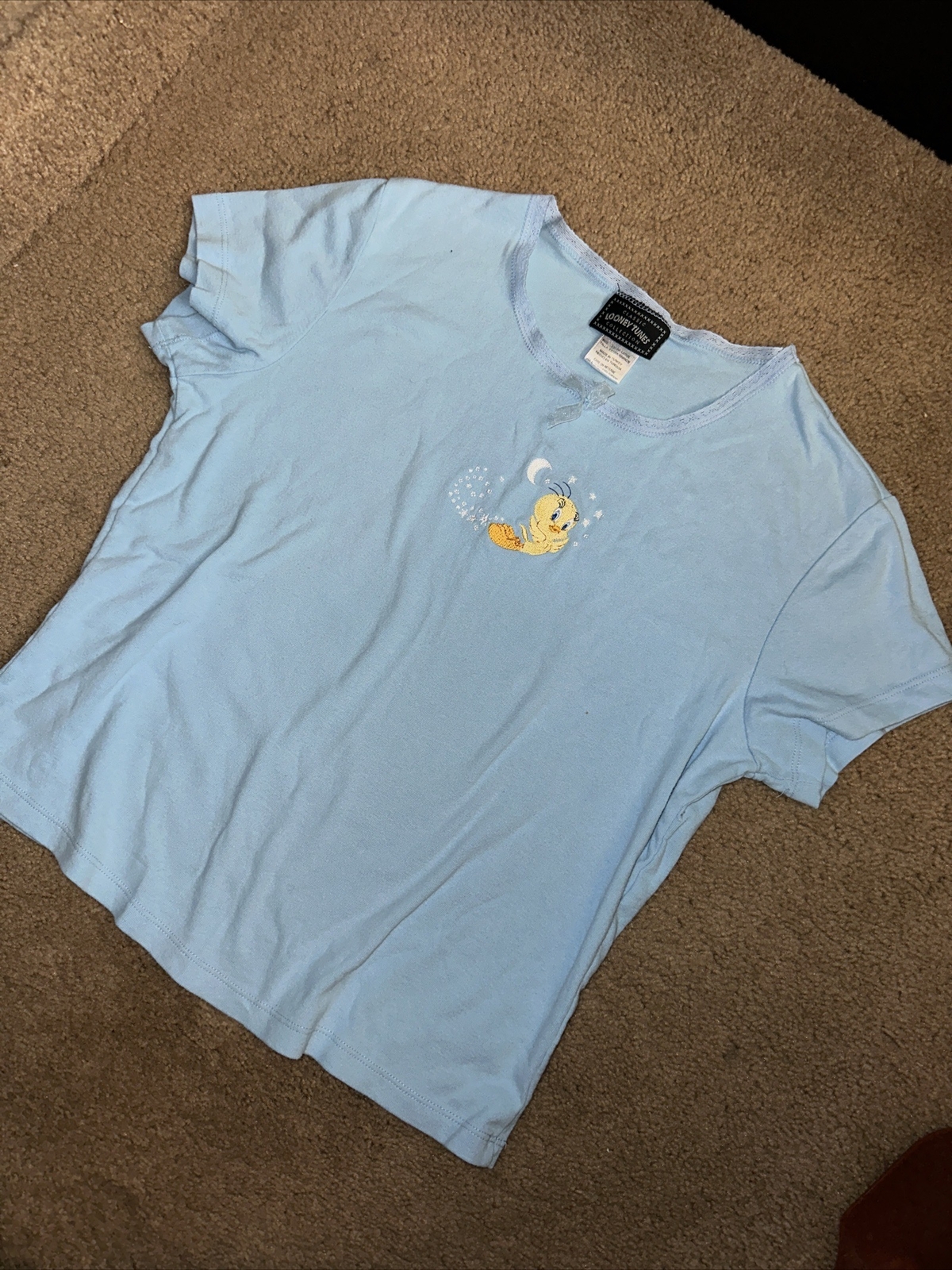 Vintage 2001 Looney Tunes Tweety Bird Light Blue Shir… - Gem