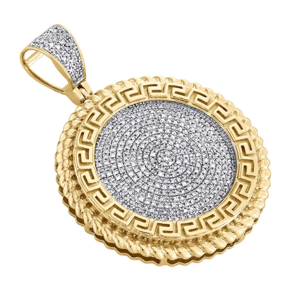 0.90 ct Simulated Diamond 14K Yellow Gold Over Greek Key Medallion ...