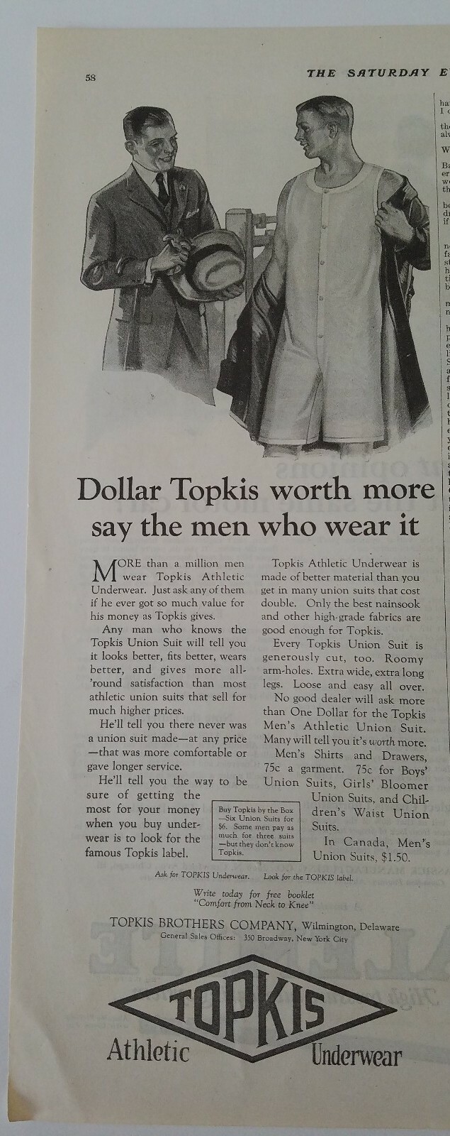 1924 Topkis Brothers company mens dollar underwear worth more vintage ...