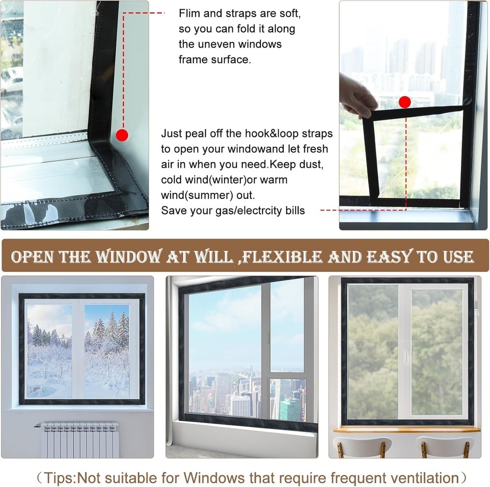 Reusable Window Insulation Kit 39x48, Clear Thermal Plastic Cover for ...