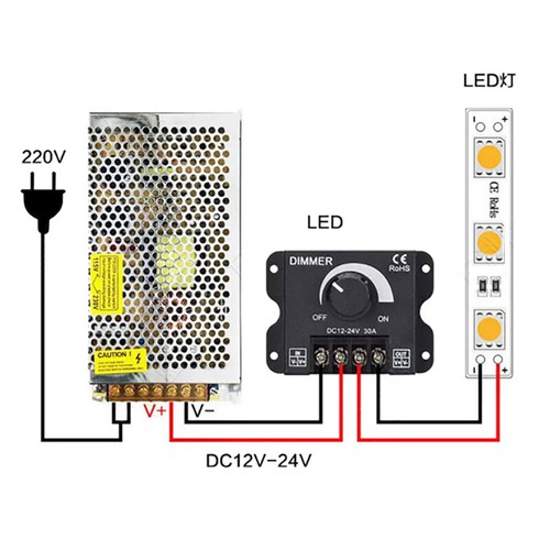 DC 12V 24V LED Dimmer Switch 30A 360W Voltage Regulator Adjustable Dimm ...