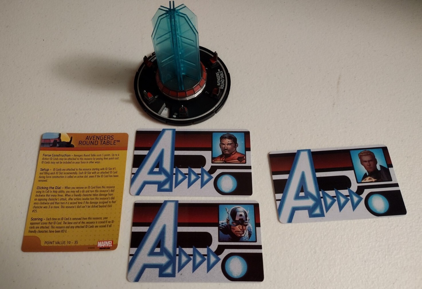 HEROCLIX AVENGERS ROUND TABLE AND 3 ID CARDS IRON MAN, CPT AMERICA, AND ...
