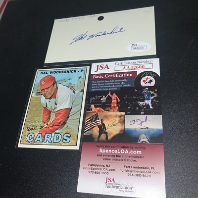 HAL WOODESHICK (1956 TIGERS) AUTOGRAPHED 3X5 INDEX CARD & 1967 TOPPS ...
