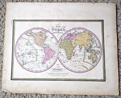 1849 Vintage ORIGINAL Antique World Map Mitchell Atlas 14" x 17.5" for ...