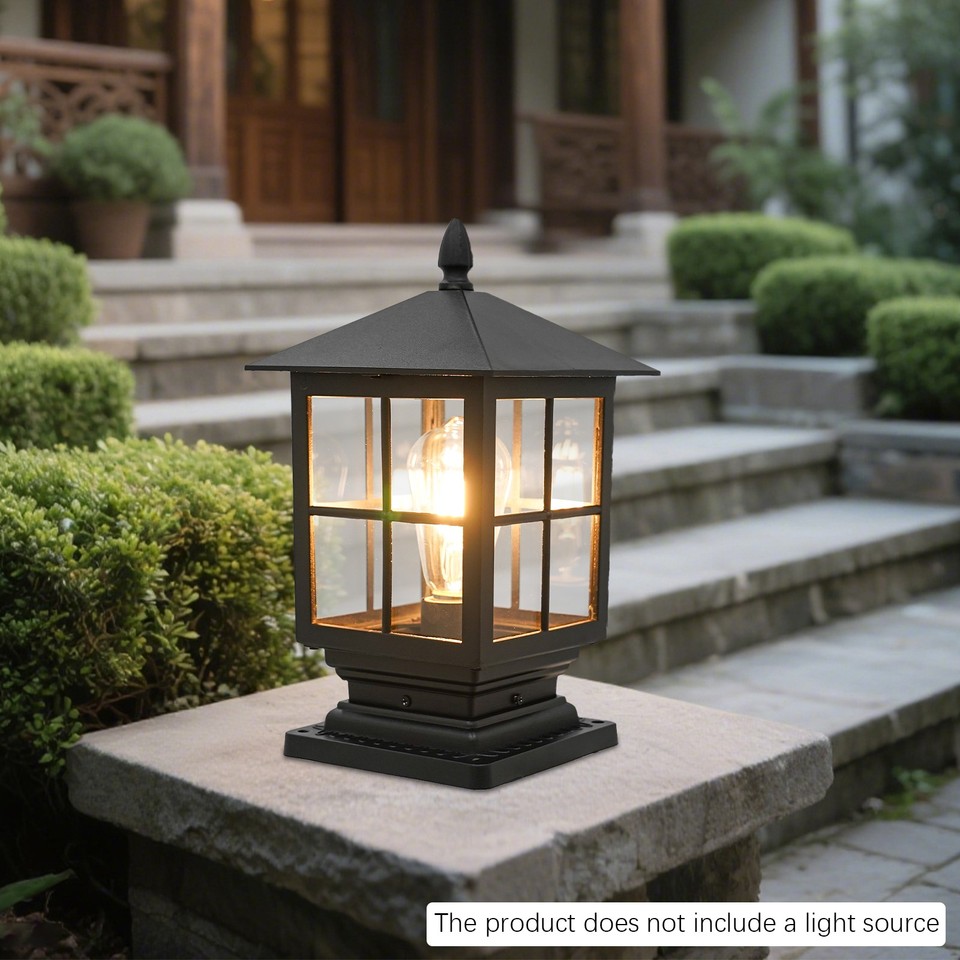 Outdoor Post Light Vintage Black Lantern Garden Fence Pillar Lamp ...