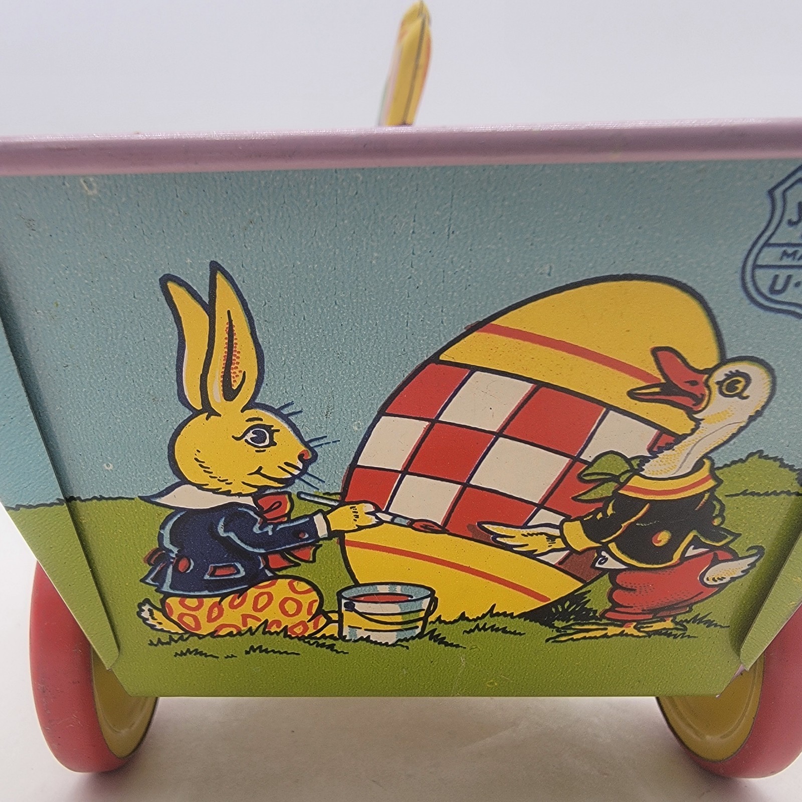 Vintage 1950's J Chein & Co. Easter Bunny Rabbit Pulling Cart Tin Litho ...