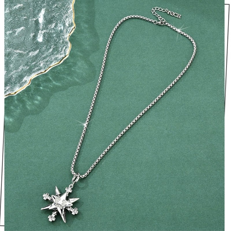 Star Pendant Clavicle Chain Compass Charm Choker Jewelry for Women Men ...