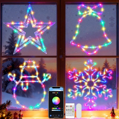 Smart Christmas Window Lights 4 Pack, RGB Silhouette Window Decorations ...