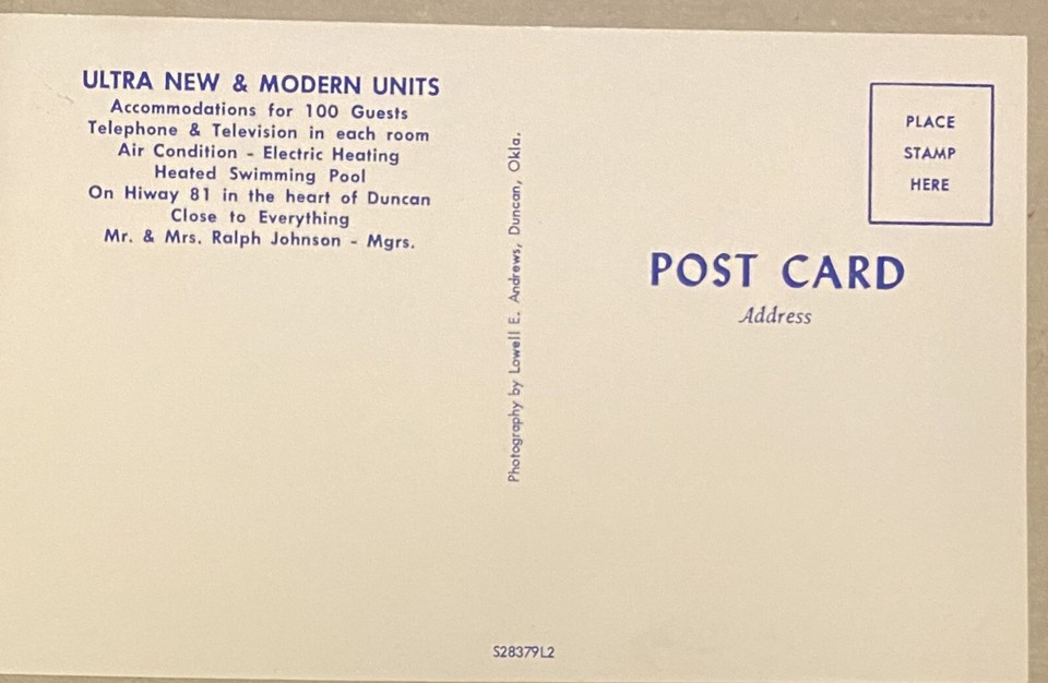 Duncan Oklahoma Century Motel Vintage Postcard - Hiway 81 | eBay