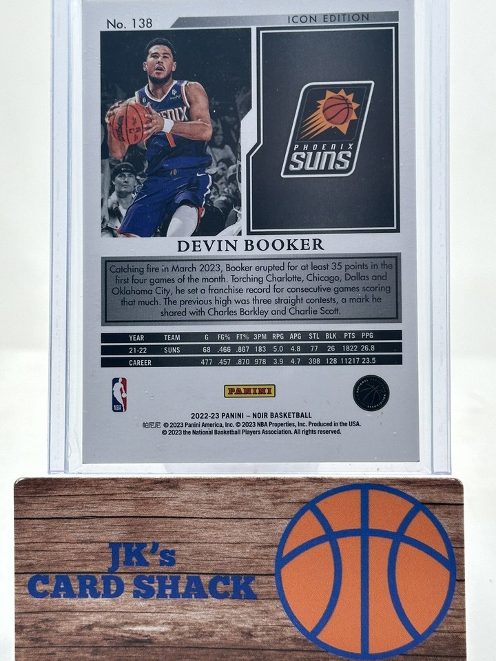 2022-23 Panini Noir Devin Booker Icon Edition /99 #138 Phoenix Suns | eBay