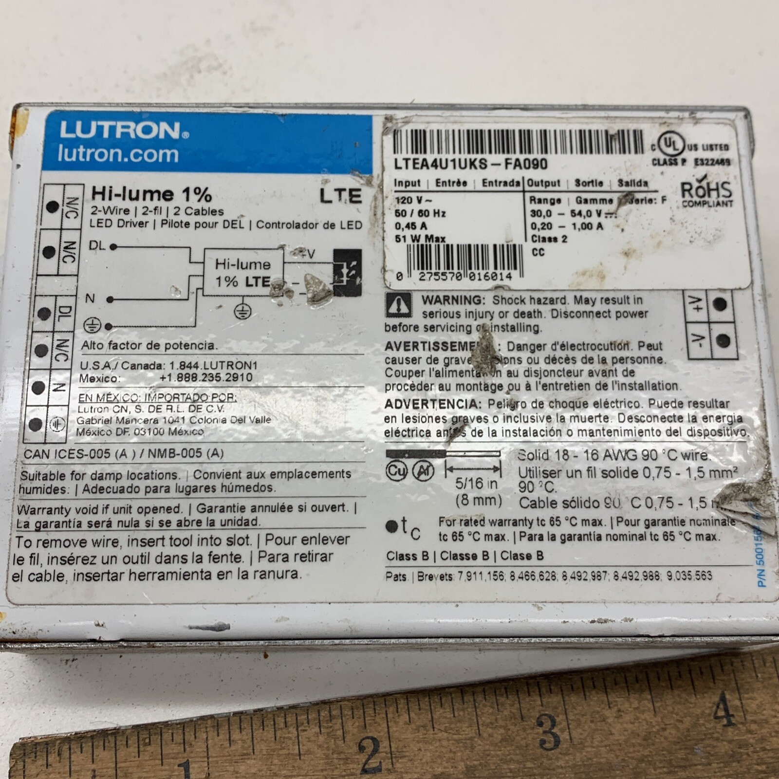 Lutron LTEA4U1UKS-FA090 Hi-Lume 1% 2-Wire LED Driver 51W 30-54VDC 0.20 ...