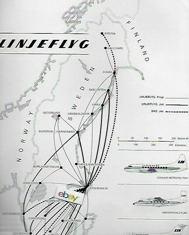 LINJEFLYG AIRLINES SWEDEN 4 PG 1973 LIN GETS JETS ARTICLE F-28 & NORD ...