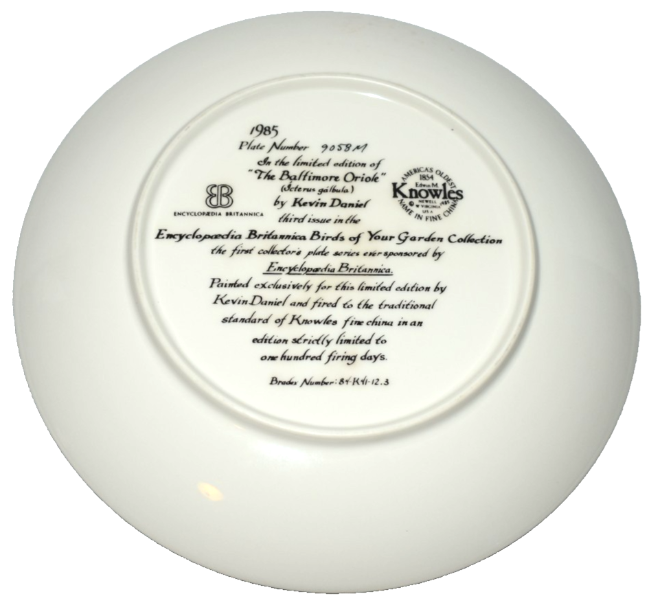 Edwin Knowles Birds Of Your Garden Plate The Baltimore Oriole Kevin ...