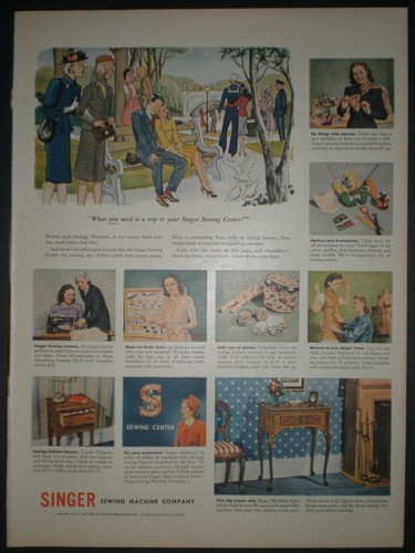 1946 SINGER SEWING MACHINE LADIES IN THE PARK Trade print ad | eBay