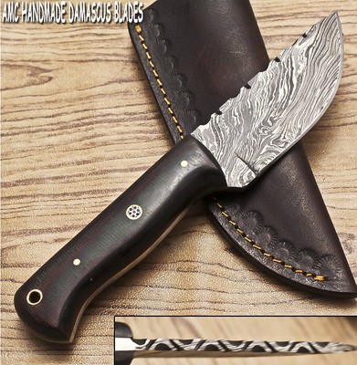 AMC CUSTOM HANDMADE HUNTING DAMASCUS BLADE SKINNER KNIFE MICARTA HANDLE ...