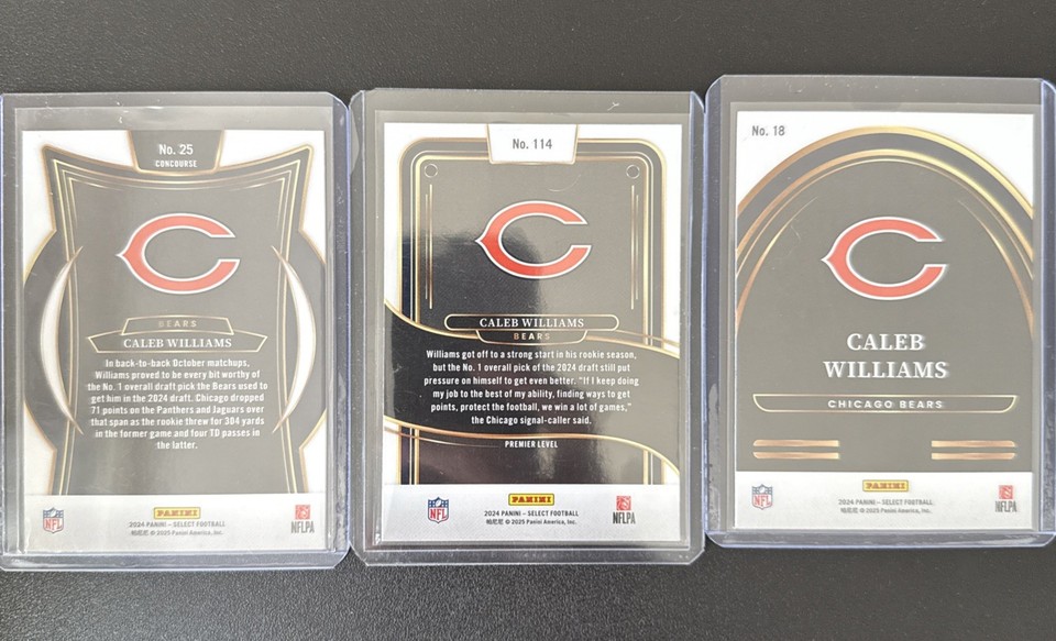 CALEB WILLIAMS Rookie Card Lot (3) 2024 Panini Select Premier Level ...