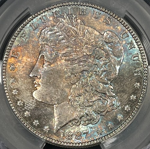 1887 CACG MS64 Morgan Silver $1 - Dual Sided Rainbow Toning! | eBay
