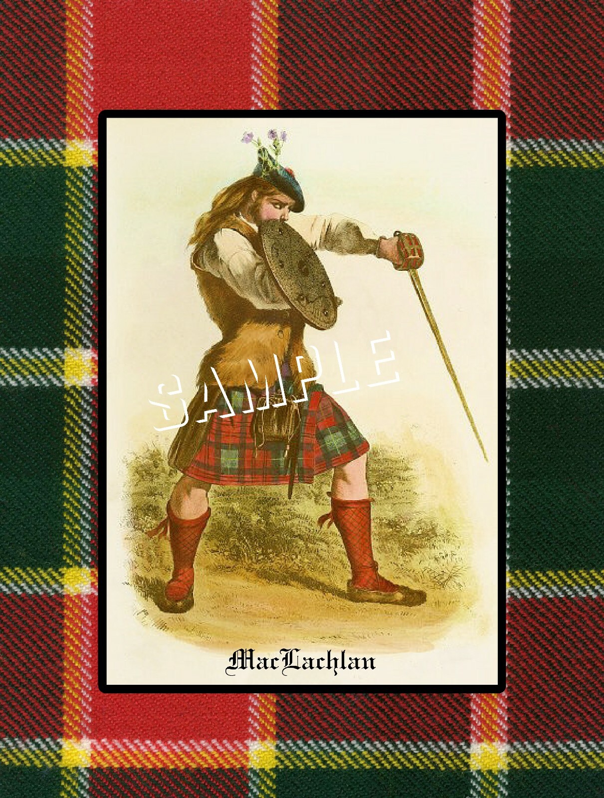 VINTAGE ERA SCOTTISH CLAN MACLACHLAN SCOTLAND TARTAN KILT *CANVAS* ART ...