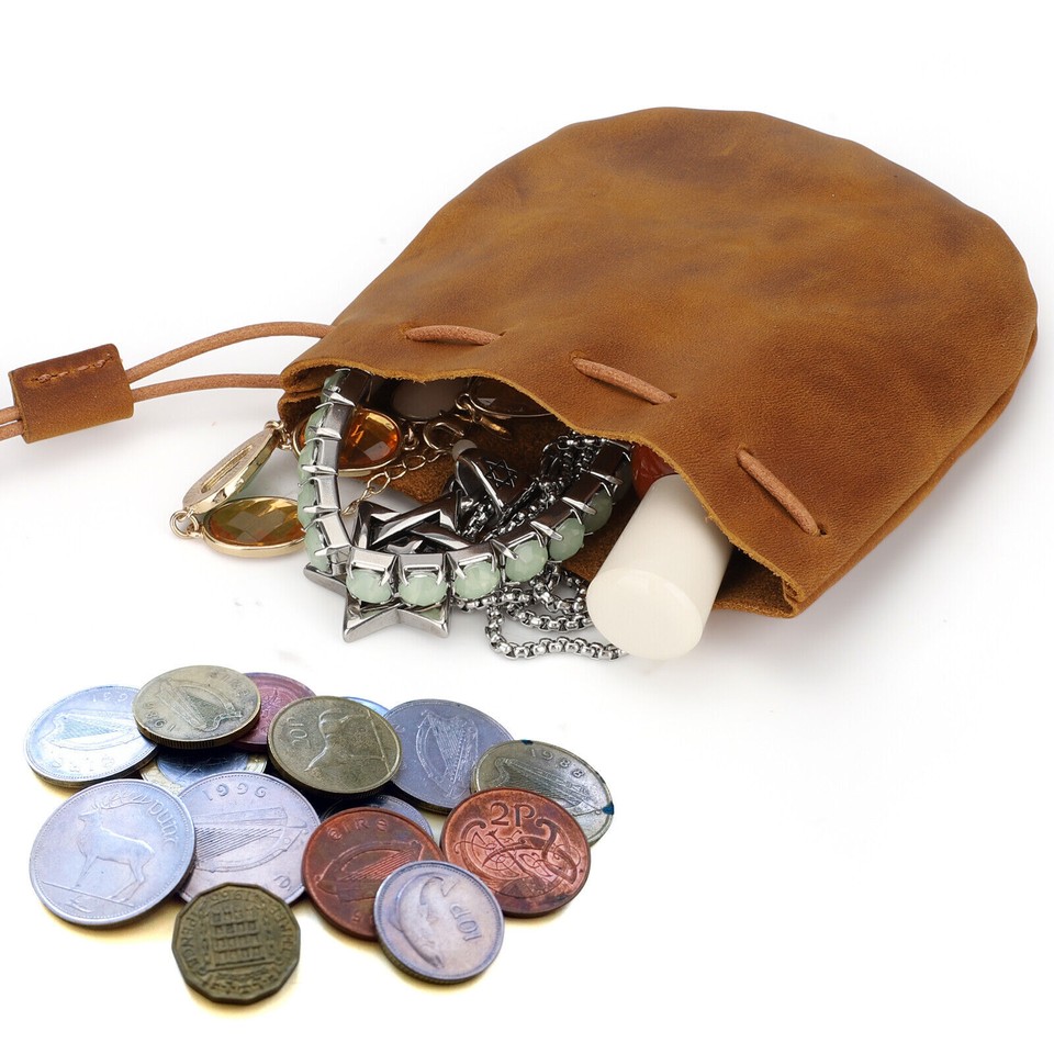 Leather Wallet Coin Pouch Money Case Drawstring Bag Small Purse Storage ...