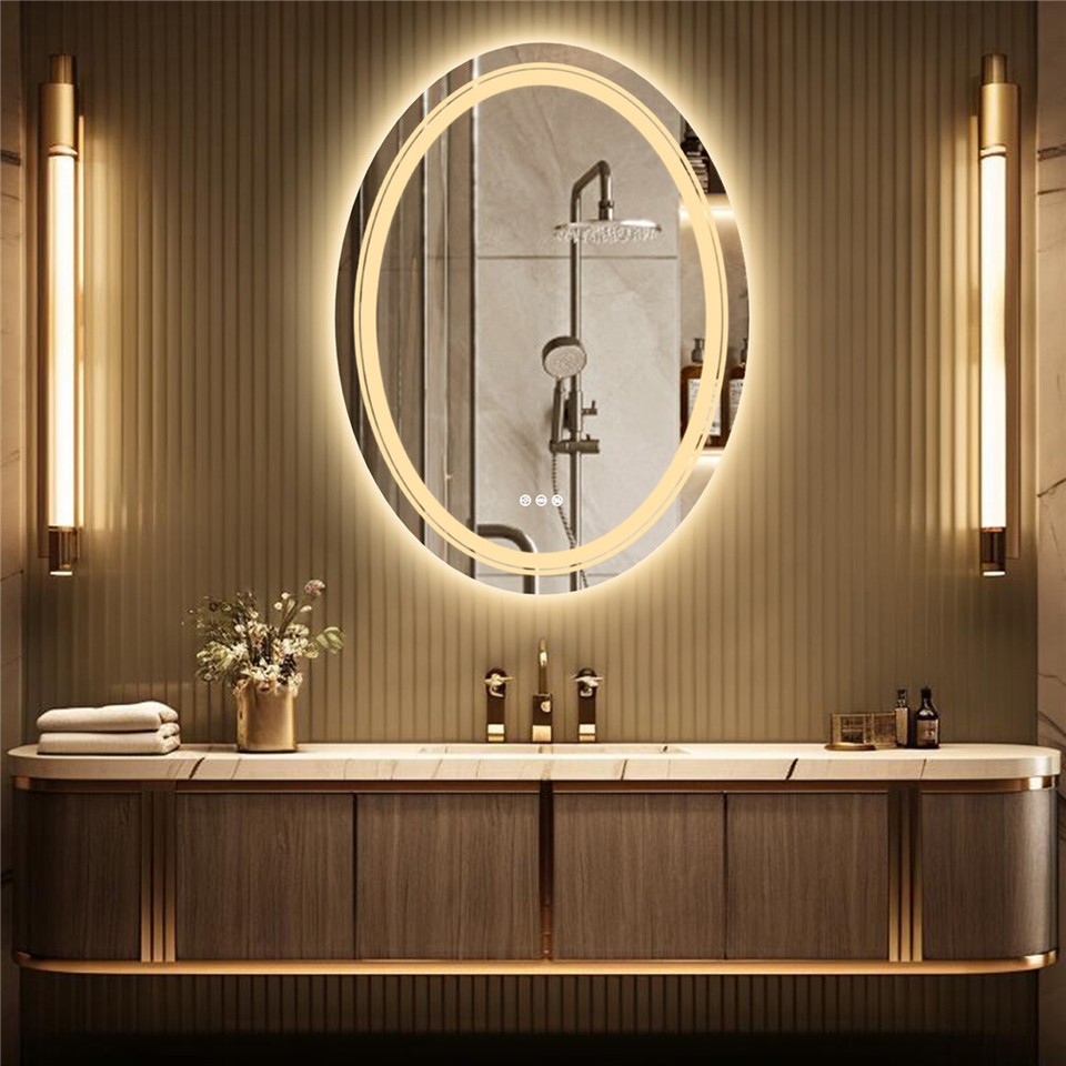 Oval LED Illuminated Bathroom Mirror Defogging LED Dimmable Wall ...