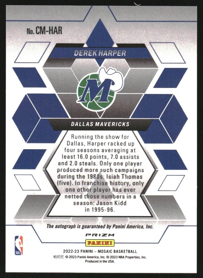 2022-23 Panini Mosaic Collage Autographs Mosaic #47 Derek Harper Auto ...
