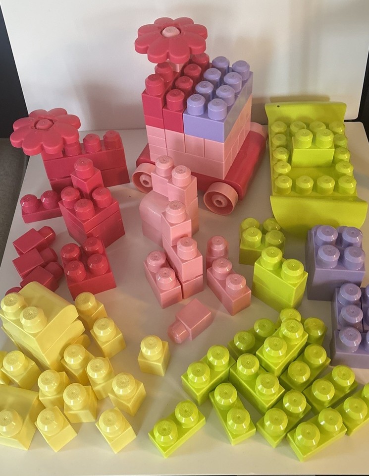 Mega Bloks First Builder Blocks 4X4 Giant Car Base Pink Purple + 75 ...