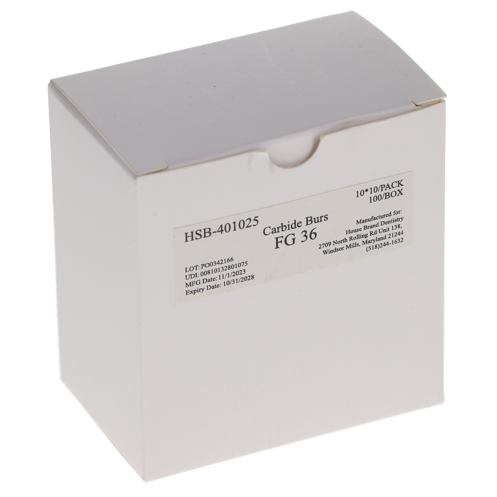 House Brand Dentistry 401025 HSB FG #36 Inverted Cone Carbide Burs 100 ...