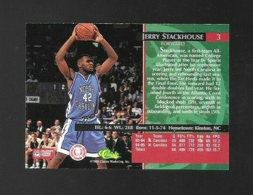 1995-96 Classic Rookies Jerry Stackhouse Silver Autograph Edition Card ...