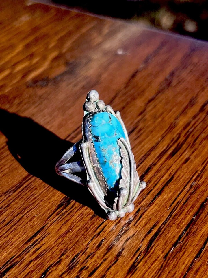 Vintage Navajo Sterling Silver Bisbee Turquoise Ring | eBay