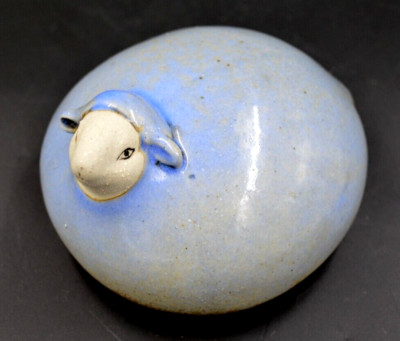 Studio Art Pottery Lamb Sheep Paperweight Figurine Vintage Blue Salt ...