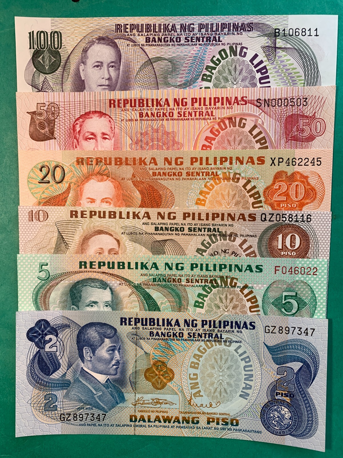 PHILIPPINES 1970-1978 "ABL SERIES" NEW SOCIETY 2-5-10-20-50 & 100 PISO ...