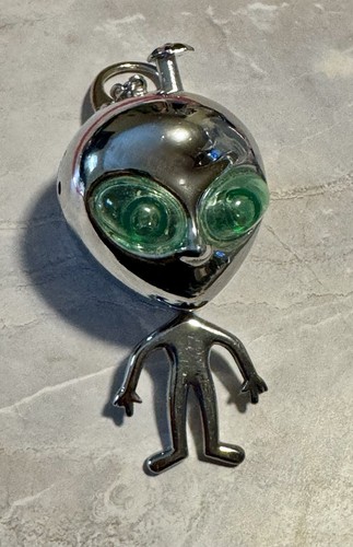 Vtg Heavy Chrome Metal Green Eyed Alien/Extraterrestrial Butane Lighter ...