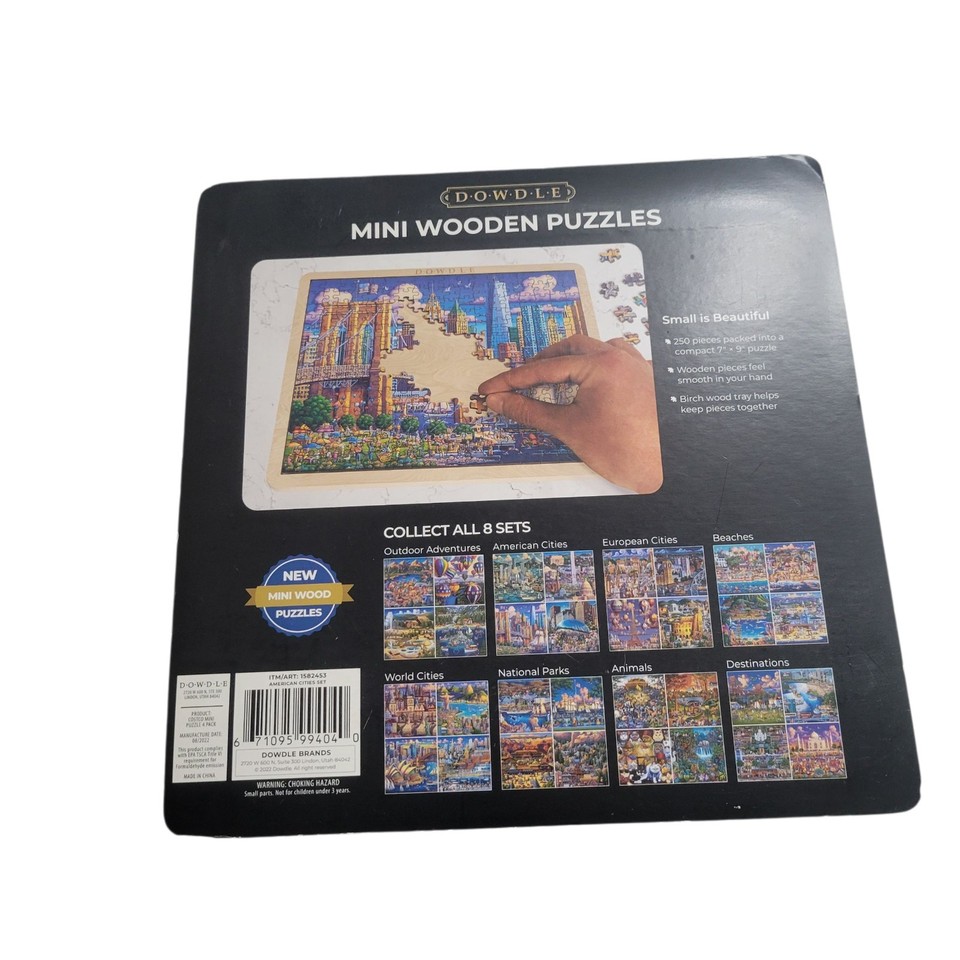 DOWDLE 4-Pack Mini Wooden Puzzles 250 Piece American Cities Set & Tray ...
